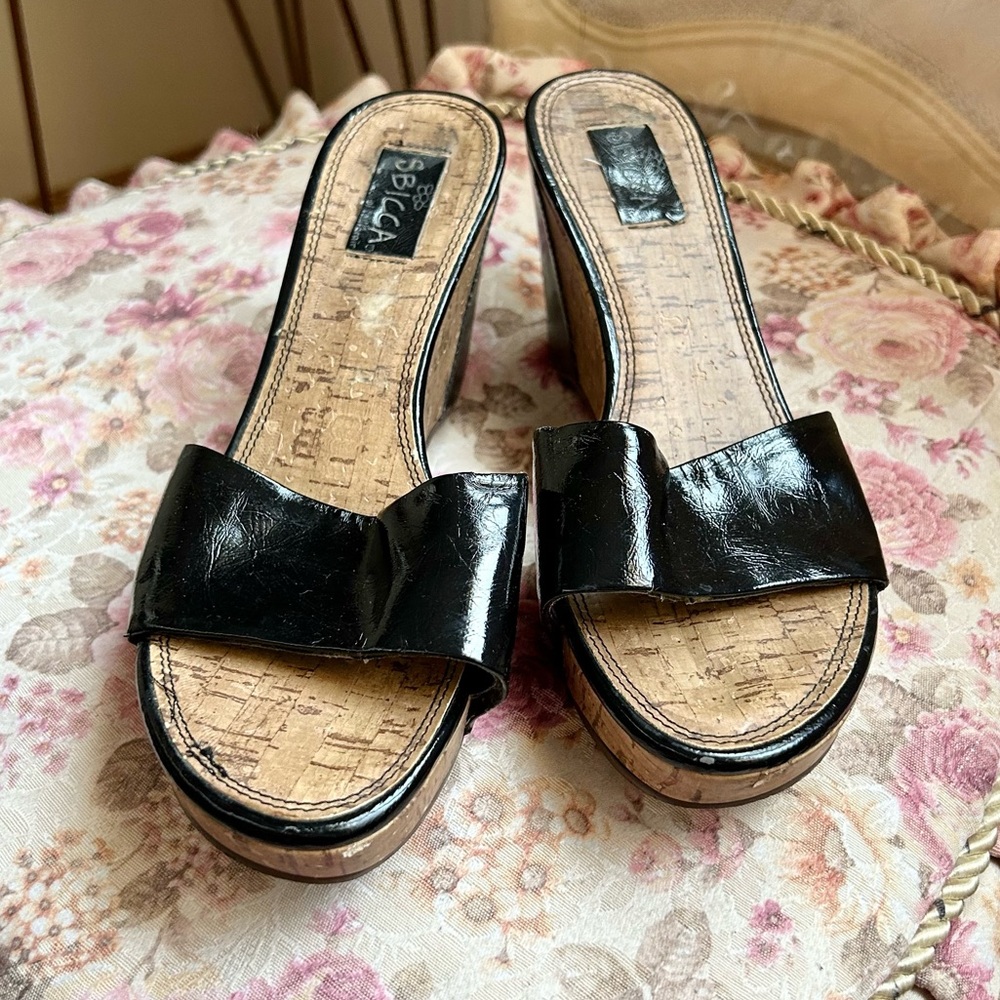 Vintage Early 2000’s Y2k Sbicca Wedges Heels Black An… - Gem